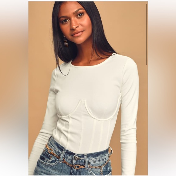 Lulus | Tops | Dressed To Skill White Long Sleeve Underwire Bodysuit ...